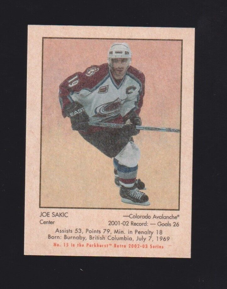 2002-03 Parkhurst Retro Minis #15 Joe Sakic - Colorado Avalanche - 441 ...