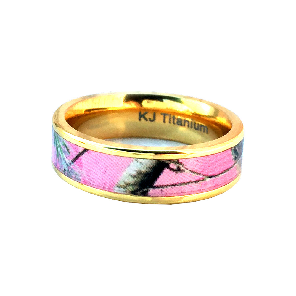 Titanium 14K Gold Plated Pink CAMO WEDDING RING Womens Pink Camouflage ...