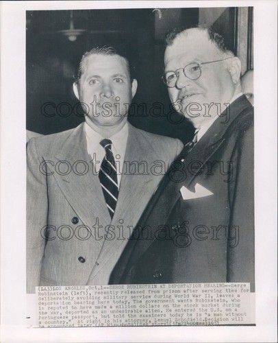 1951 Financier Serge Rubinstein With Attorney Lemuel Schofield Press ...