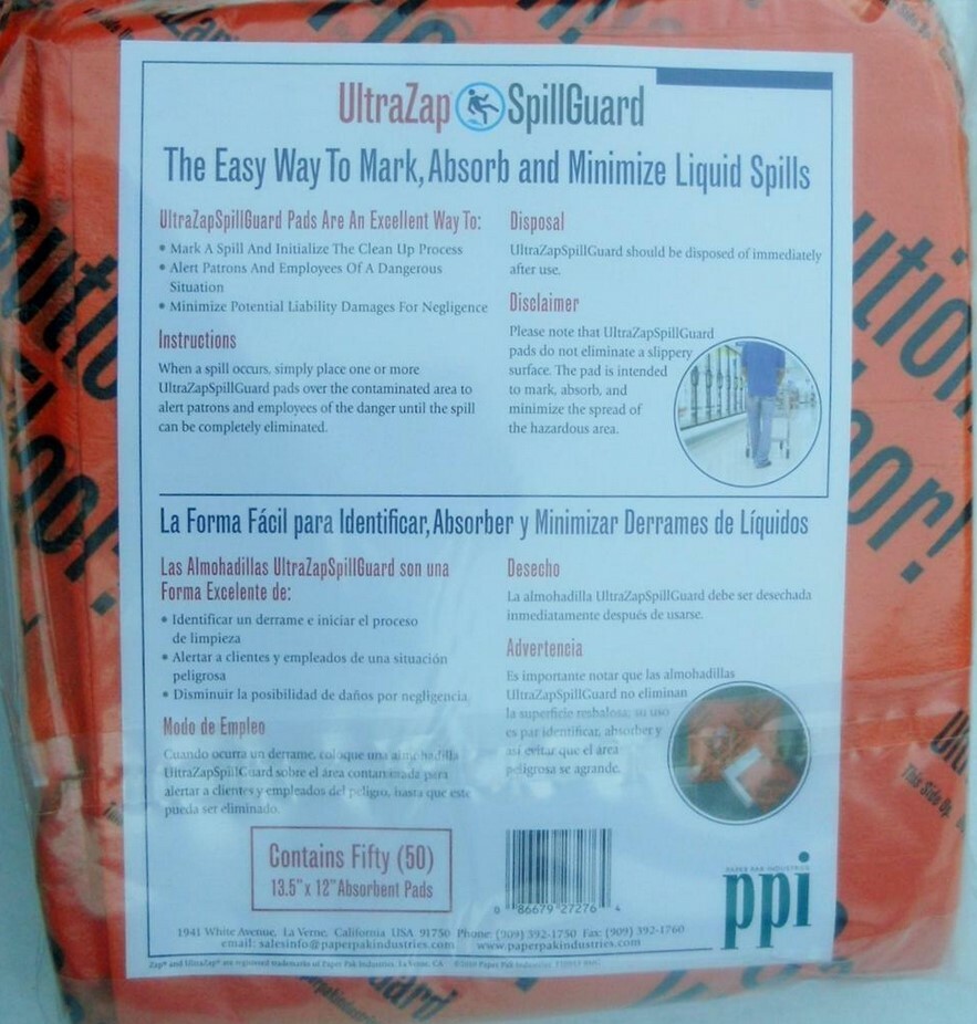 UltraZap SpillGuard Absorbent Pads 13.5" x 12"- 2 Pack (50 Pads Per ...