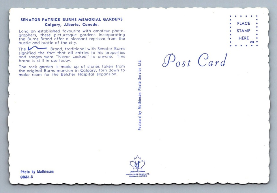 Postcard Vtg Canada Senator Patrick Burns Memorial Gardens Calgary ...