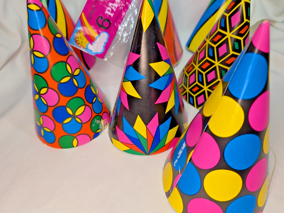 Vintage Paper Party Hats PSYCHEDELIC Geometric Groovy Designs & Colors ...