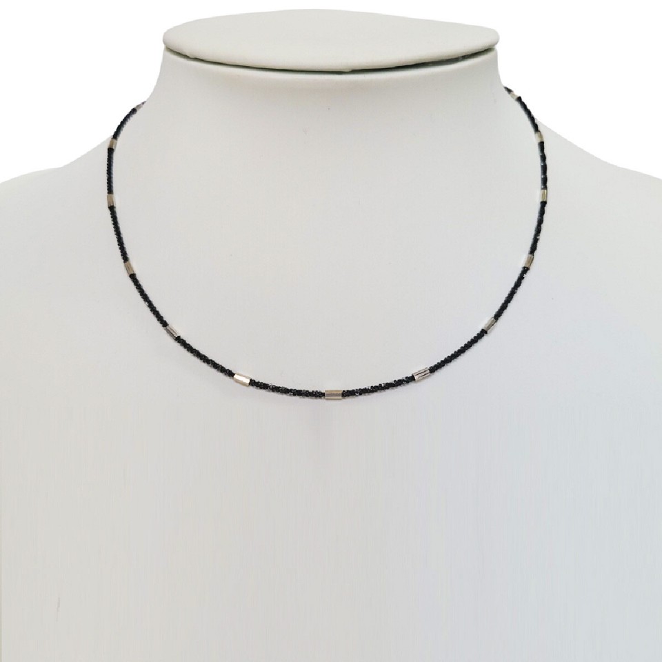 Sterling Silver Black Rhodium Plated Diamond Cut 2mm Tube ROCK Chain ...