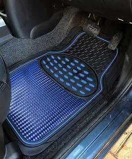 Black & Metallic Blue Heavy Duty Thick Rubber Interior Car Floor Mats ...