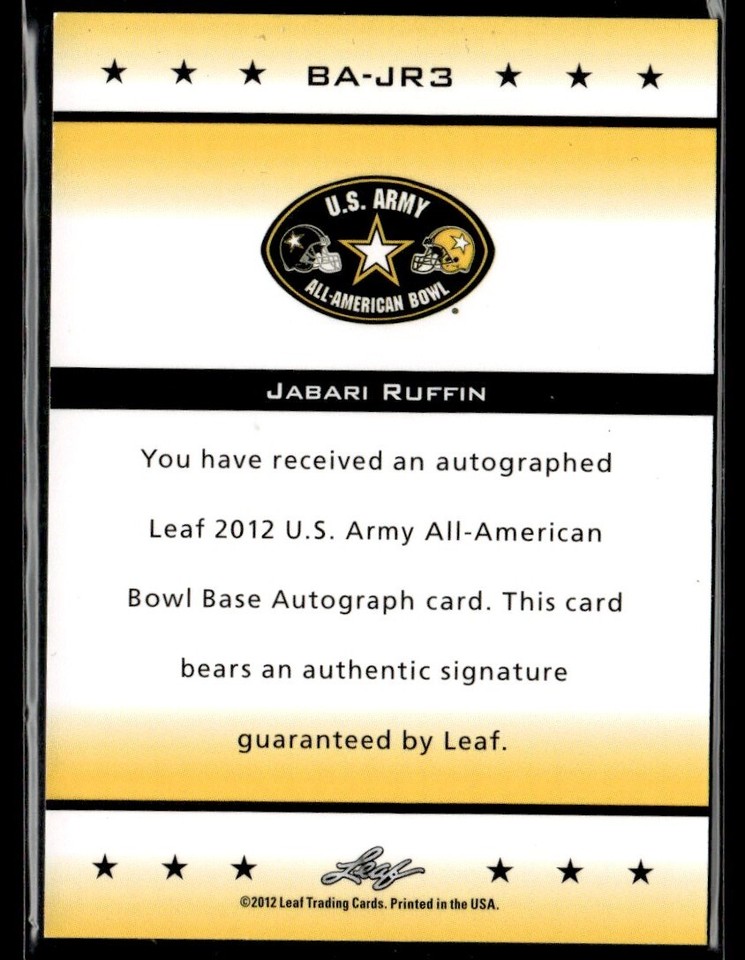 2012 Leaf Army All-American Bowl Jabari Ruffin Auto #BA-JR3 | eBay