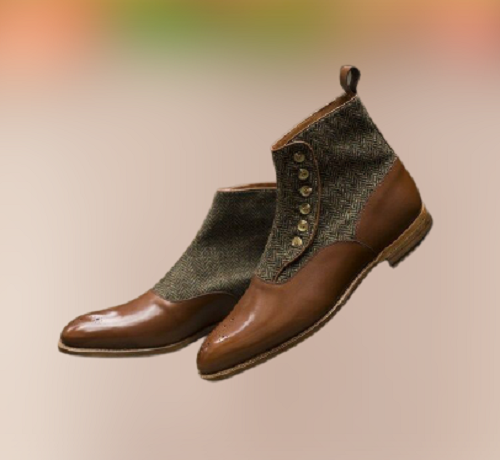 Handmade Men two toned button boots Men brown Tweed and leather button ...