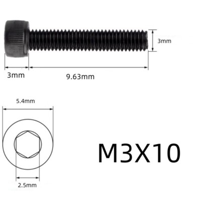 M3x10mm Fully Thread Hex Socket Head Knurled Cap Screw Bolt Black 50pcs ...