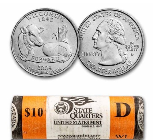 2004D 2004 D Wisconsin State Quarter Roll US Mint Uncirculated 40-Coin ...