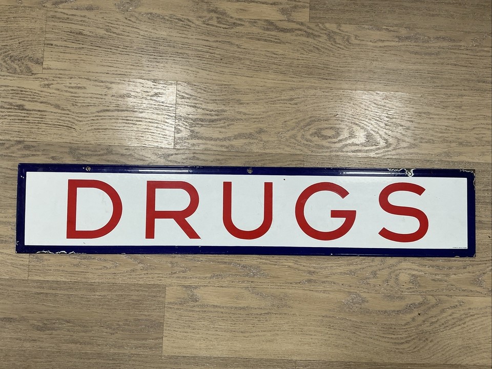 Vintage DOUBLE SIDED “DRUGS” PORCELAIN PHARMACY STORE GAS PUMP SIGN 41 ...