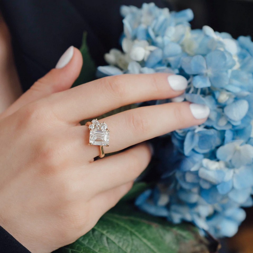 2.20 Ctw Emerald Cut Cluster Moissanite Engagement Ring Wedding ...