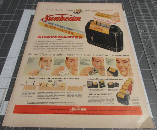 1957 Sunbeam Shavemaster Blade Electric Razor Shaving Man Vintage Print ...