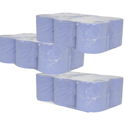 18 x Blue Centre Feed 2 Ply Embossed Paper Wipe Pull Rolls Wipes ...