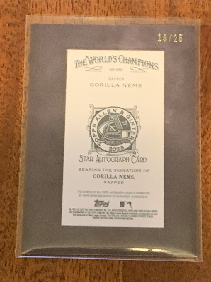 2023 Topps ALLEN & GINTER RAPPER GORILLA NEMS BLACK FRAMED AUTO 19/25 ...