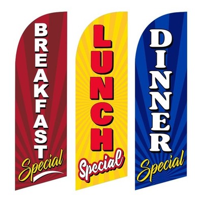 3 (three) 6FT Feather Flags of Breakfast Special, Lunch Special and ...
