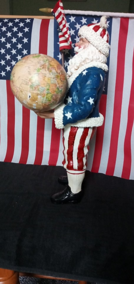 Patriotic Uncle Sam Santa 15”x 10" Figurine hand painted w/ Flag and ...
