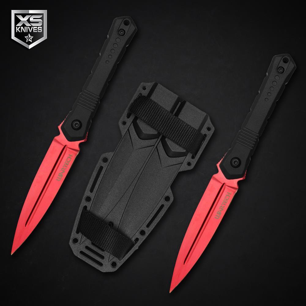 7.5" Tactical Red Dual Fixed Blade Hunting Dagger Survival Knife w/ Arm ...