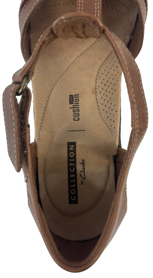 Clarks Collection Wendy Alto T-Strap Sandals Tan Brown Leather New in ...