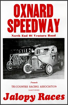 1940's Oxnard Speedway Cal. Jalopy Auto Races Small Space Poster Art ...
