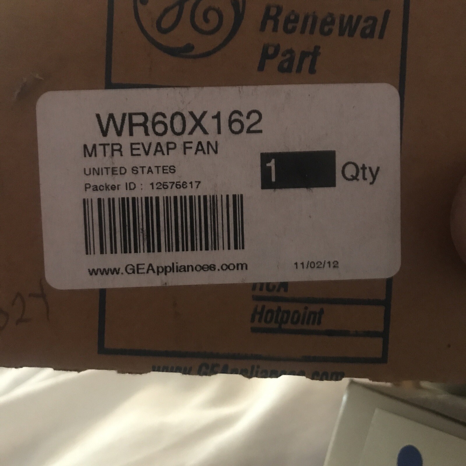 GE Evaporator Fan Motor WR60X162 | eBay