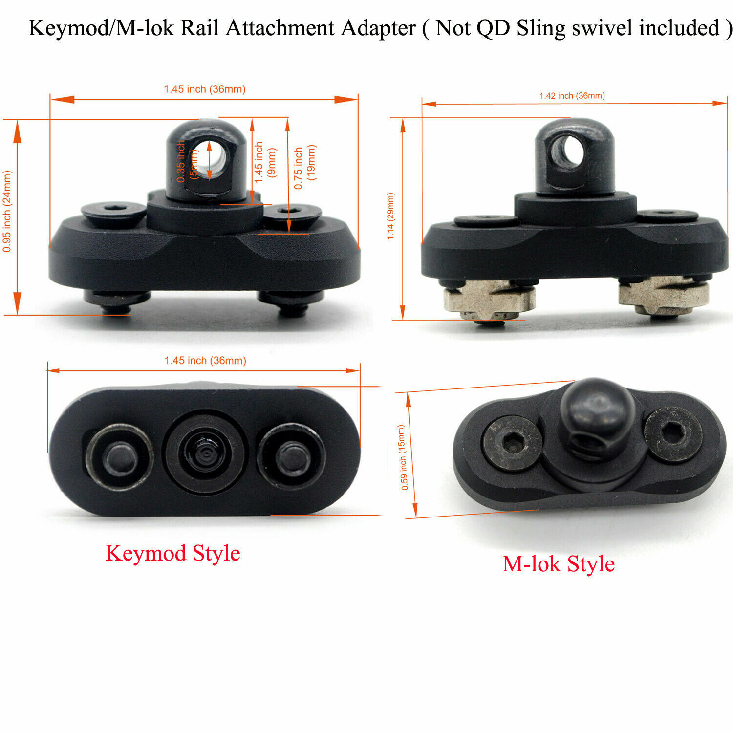 Key mod / M-LOC Rail Attachment Quick Detach Sling Swivel Adaptor ...