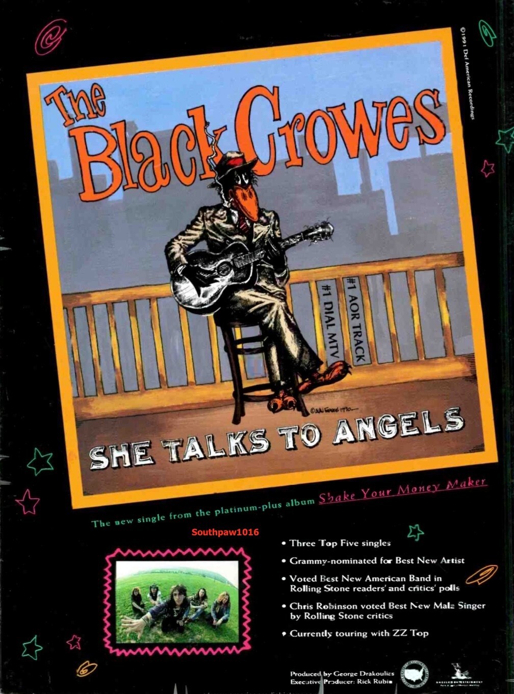 1990 Black Crowes She Talks To Angels Release Music Industry Promo ...