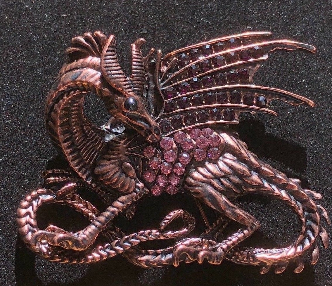 Dragon pin fantasy Gift novelty brooch jewelry copper tone fun #4 ...