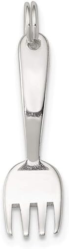 Fork Charm Pendant With Cable Chain 925 Sterling Silver 14K Yellow Gold ...