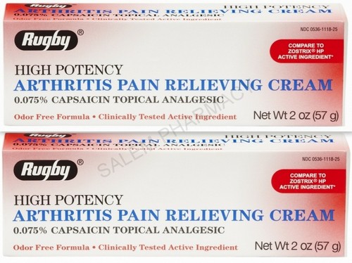 Rugby Capsaicin Cream 0.075% HIGH POTENCY Pain Relief 57gm ( 2 pack ...