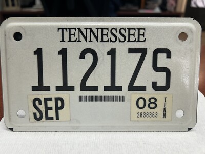 Tennessee TN License Plate Tag 2008 Vintage Motorcycle # 1121 ZS | eBay