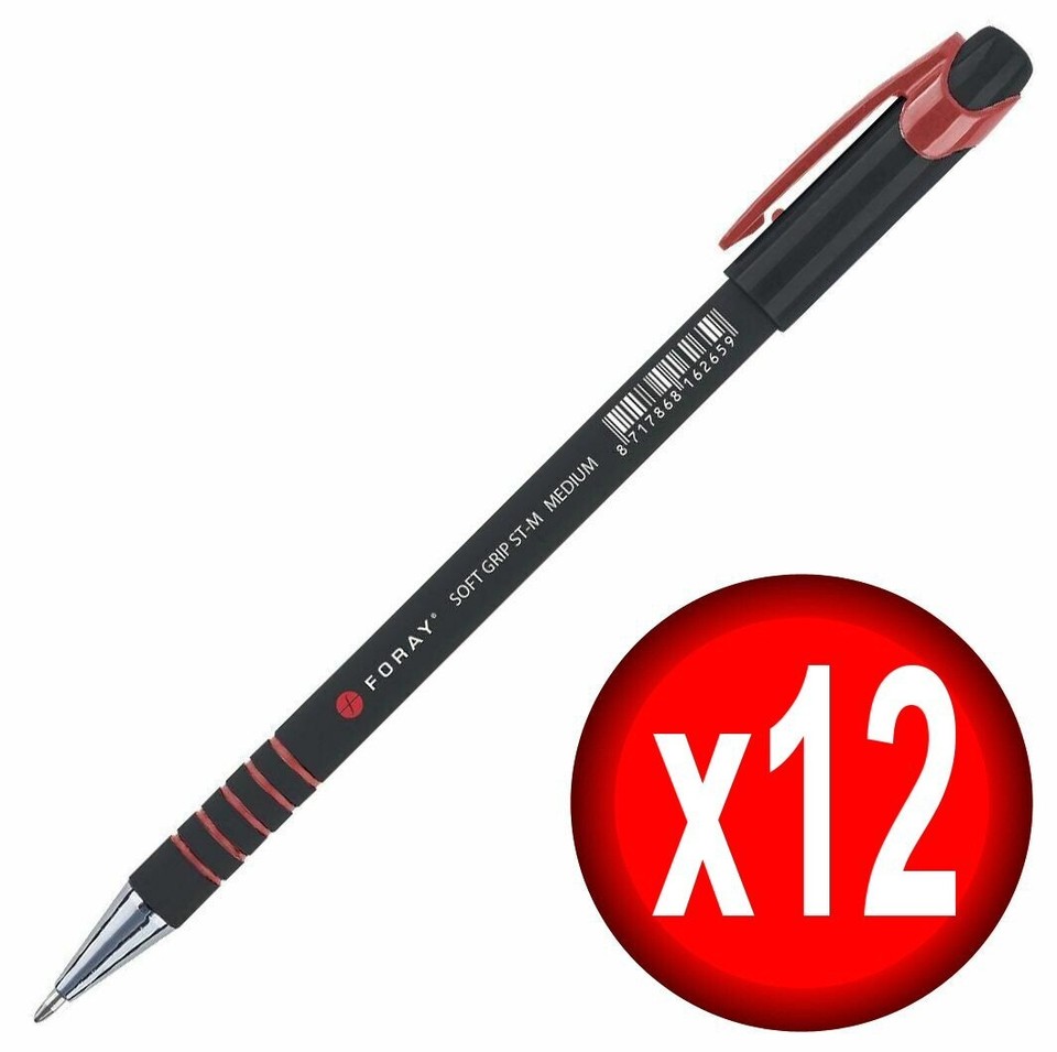 Red Ballpoint Pen Biro Soft Grip ST-M Medium 0.5 mm Foray 9121498 Pack ...