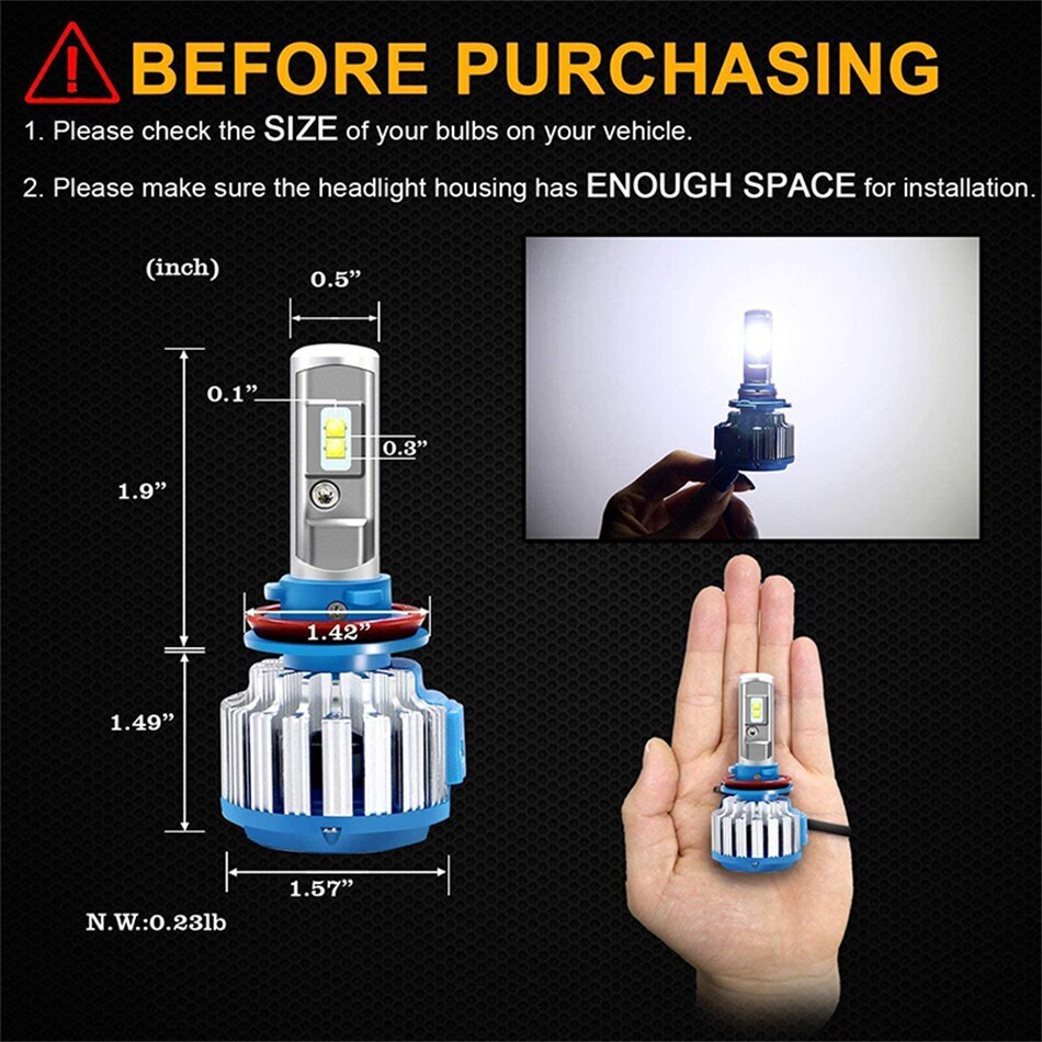 2x T1 9006 HB4 Turbo LED Headlight 70W T1 Light Bulb 6000K Canbus Head ...