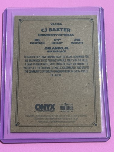 CJ BAXTER 2024 ONYX VINTAGE RC ROOKIE AUTO UNIVERSITY OF TEXAS ...