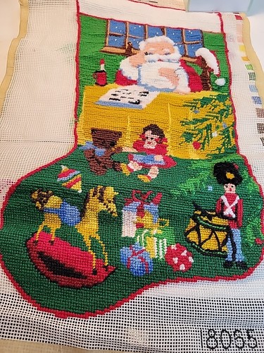 Preworked Needlepoint Canvas Santa Christmas Stocking Petit Point 18065 ...
