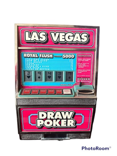 Vtg Las Vegas Draw Poker Machine Game Coin Bank Made in Hong Kong Works ...