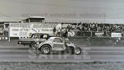4 x 6" B&W Photo Of Old School Hot Rods Drag Racing At Detroit Dragway ...