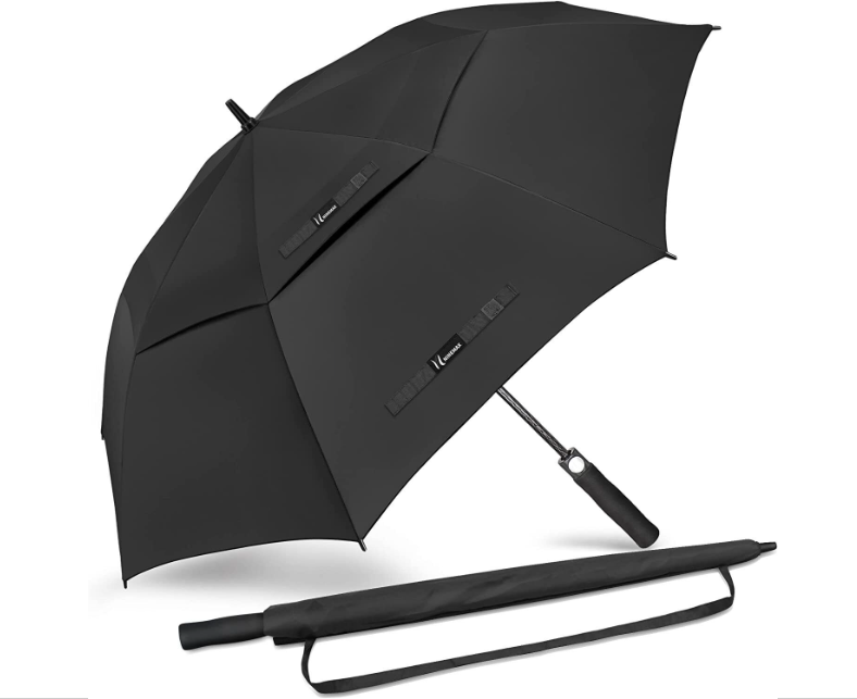 47" Black Automatic Open Stick Golf Umbrella & Sheath Double Canopy ...
