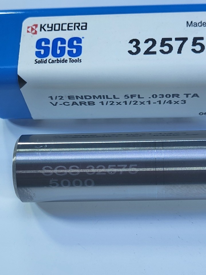 NEW KYOCERA SGS 32575 V-CARB SOLID CARBIDE 1/2" END MILL .030" RADIUS ...