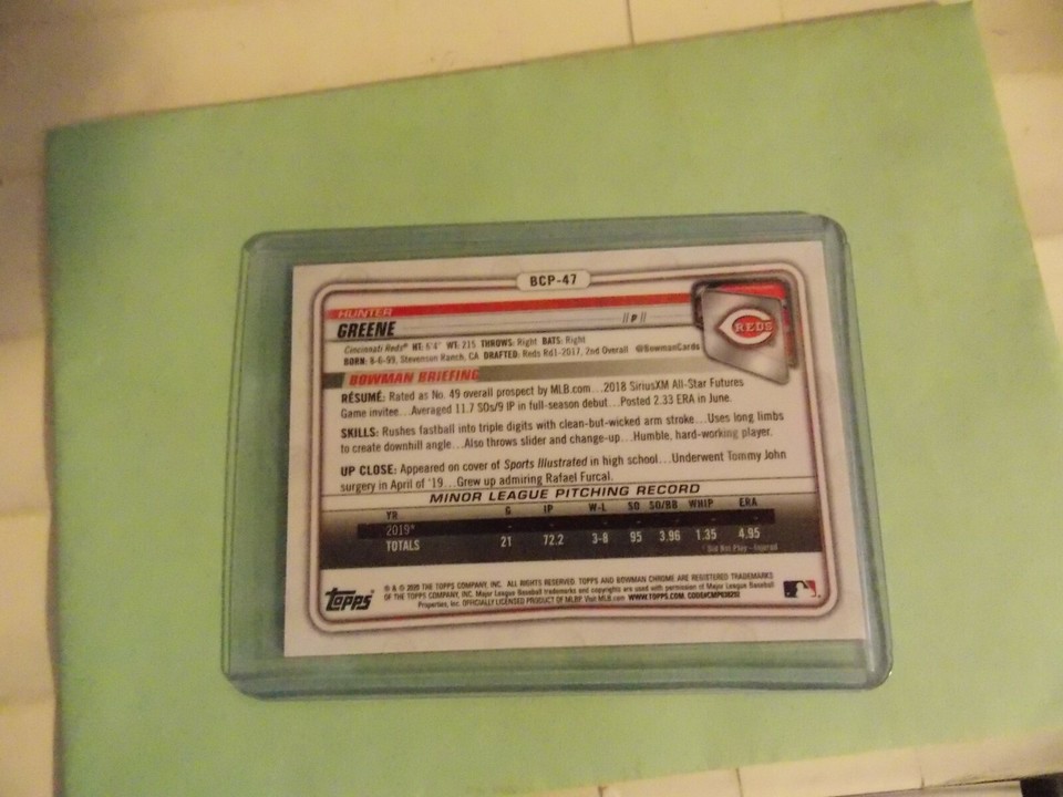 2020 Bowman Chrome Hunter Greene BCP-47 Prospect #109/250 Purple ...