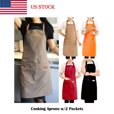 Men Women Cooking Aprons Kitchen Restaurant Chef Bib Apron w/2 Pockets ...