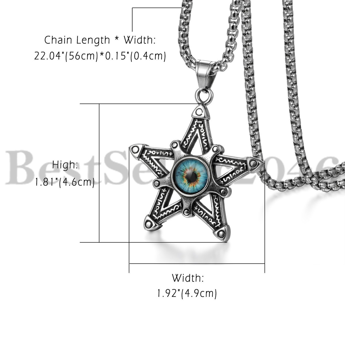 Pewter Wiccan Branch Pentagram Pendant Mens Large Chain, 52% OFF