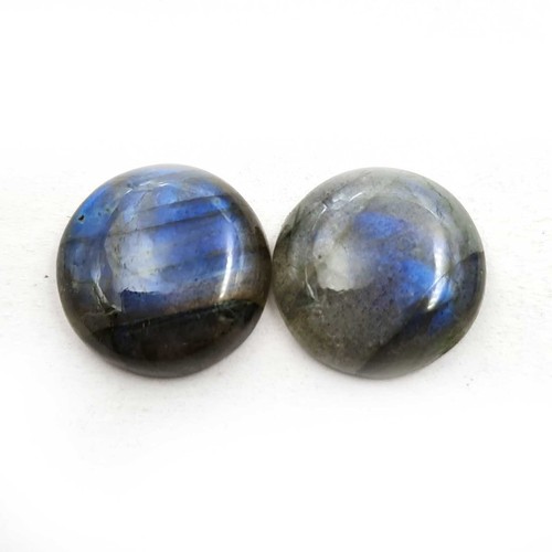 Natural Labradorite Round Cabochon Blue Fire Gemstone Lot 2 Pcs 19 MM ...