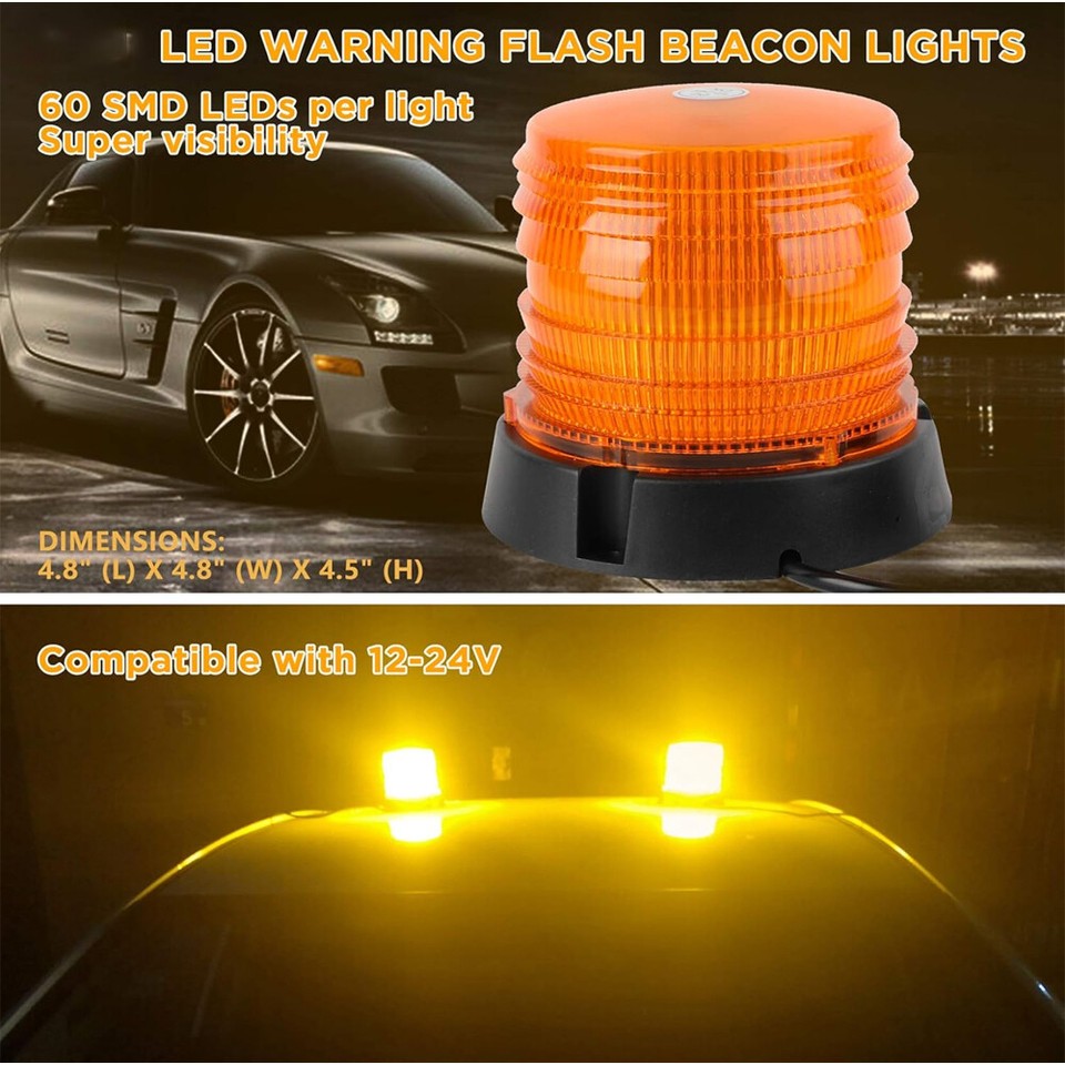 2X LED Strobe Light 12V Amber Warning Lights Emergency Flashing Beacon ...