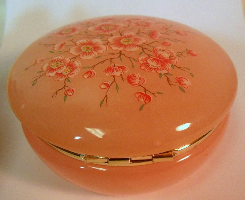 Vtg Pink Marble TRINKET Vanity Jewelry Hinged BOX ITALY Flowers | eBay