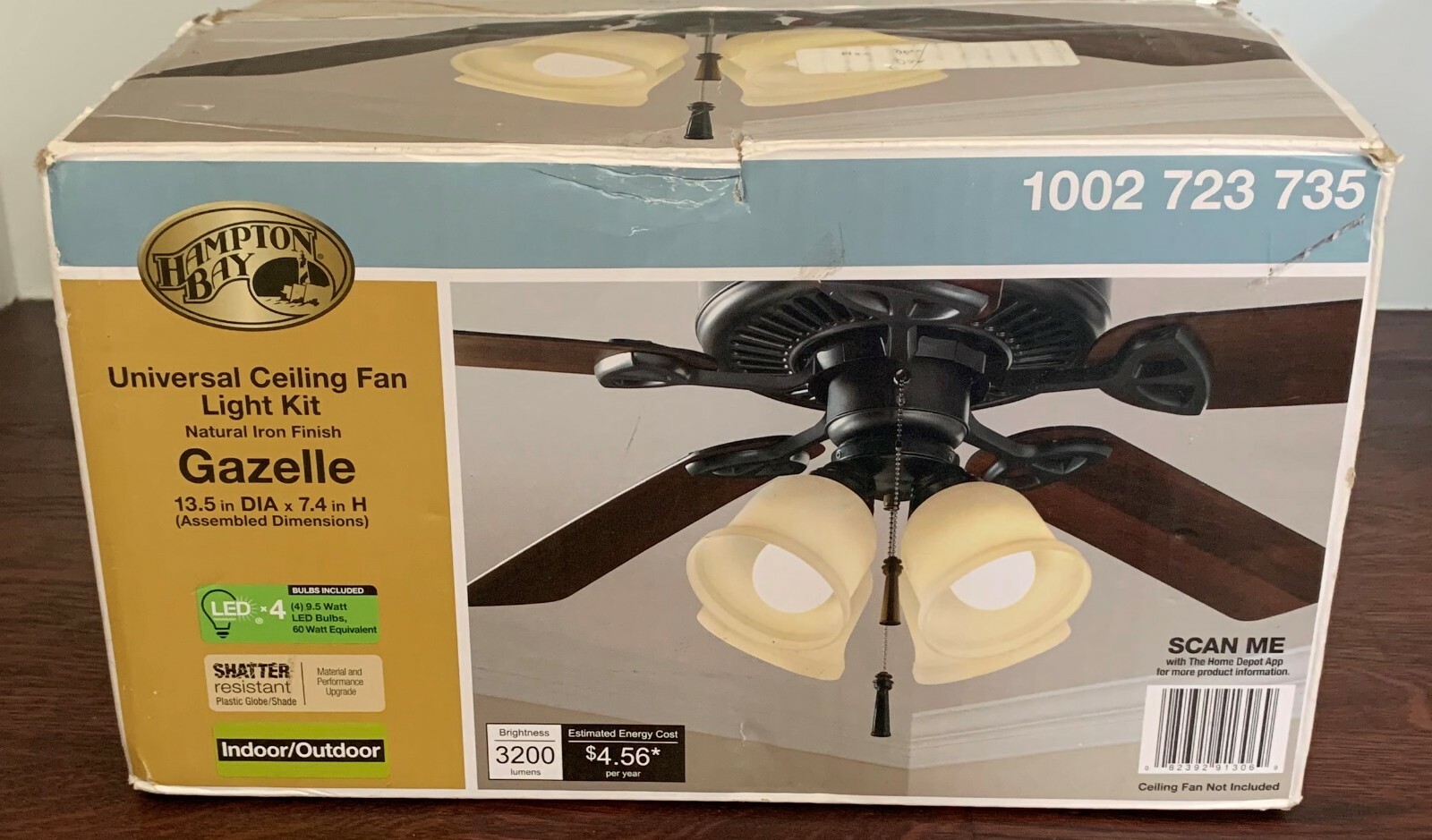 Hampton Bay Gazelle 4-Light LED Natural Iron Universal Ceiling Fan ...