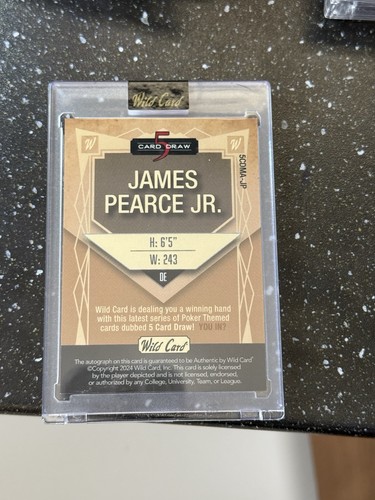 James Pearce Jr 1/2 Rookie Auto Tennessee Volunteers DE PRC 5 Card Draw ...