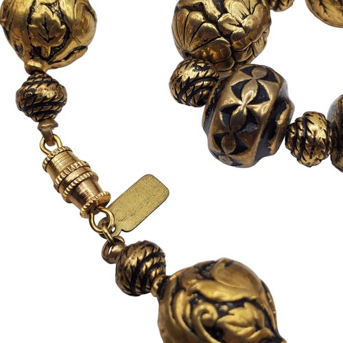 KJL Chunky Gold Beaded Necklace Kenneth Jay Lane Classic Embossed Beads 30" L | eBay