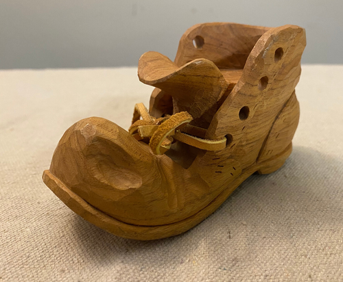 Hand Carved Wood Work Boot Sculpture | eBay