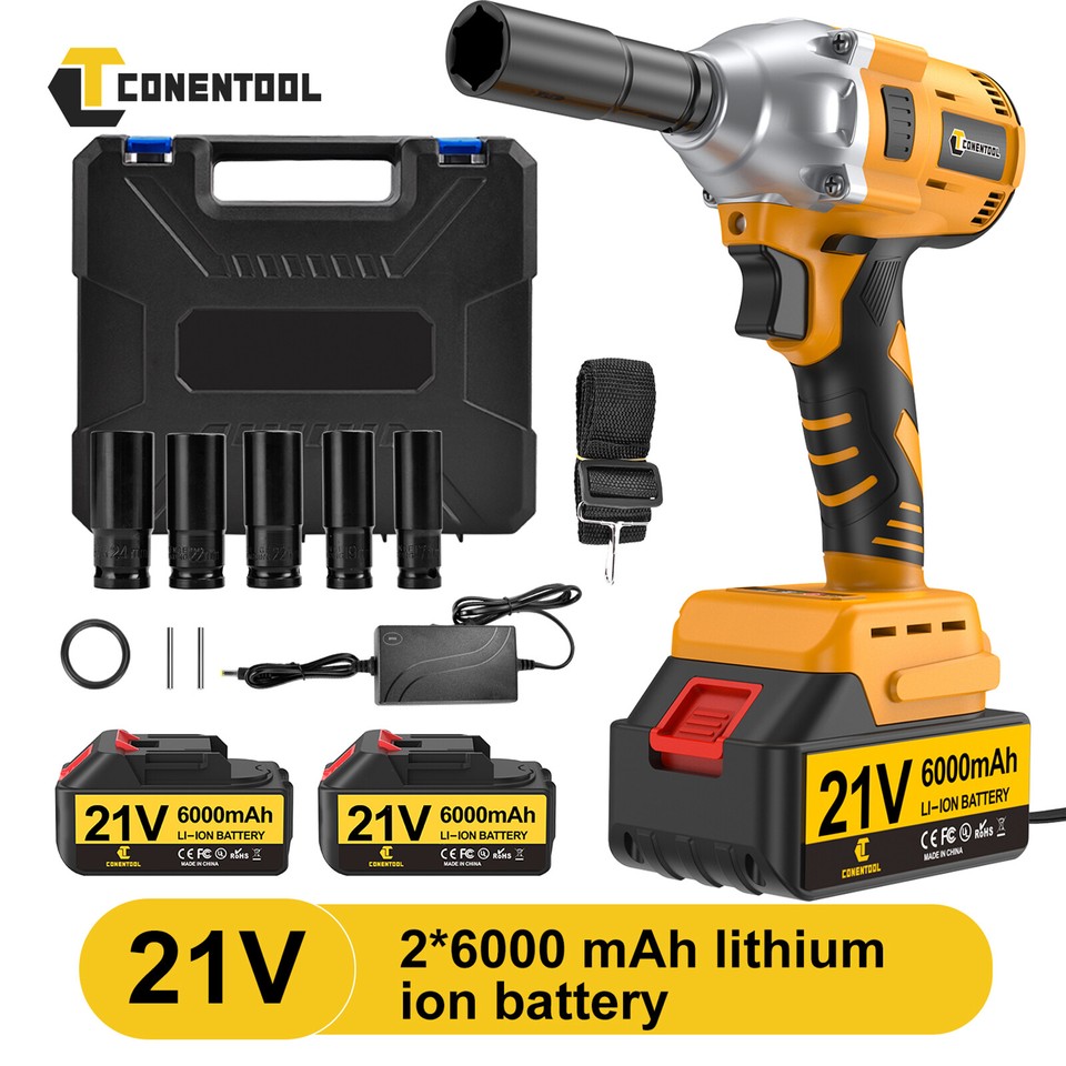 21V Cordless Impact Wrench 1/2"Driver Ratchet Rattle Nut Gun Set Red ...