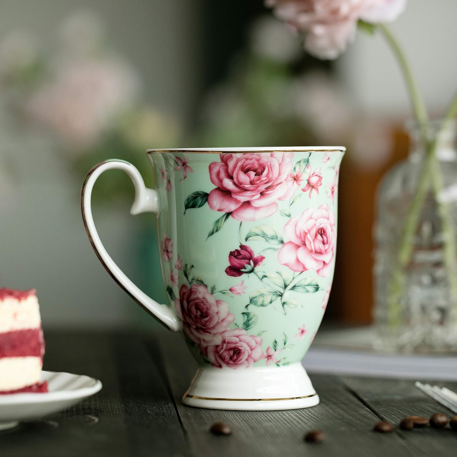 Btat- Coffee Mugs, 12 Oz, Set of 4, Floral Mugs, Porcelain Bone China ...