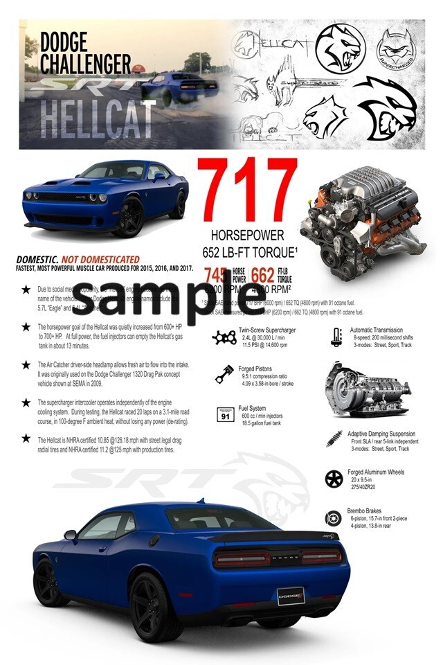2015-2017 DODGE CHALLENGER HELLCAT SRT 717HP A3 POSTER ADVERT SALES AD ...